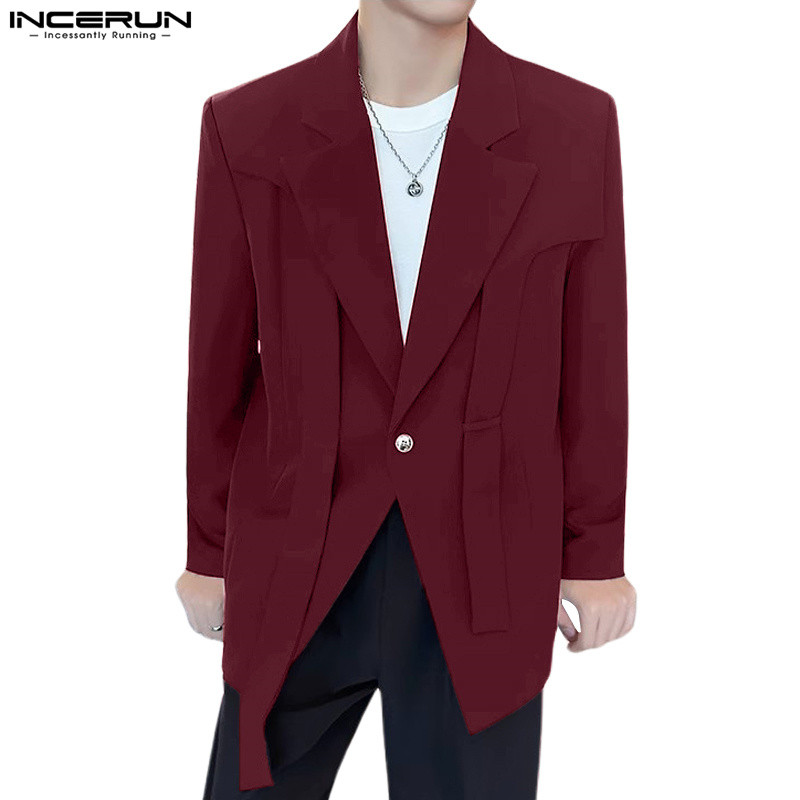INCERUN Men Korean Turn Down Collar Long Sleeve Casual Blazer | Shopee ...