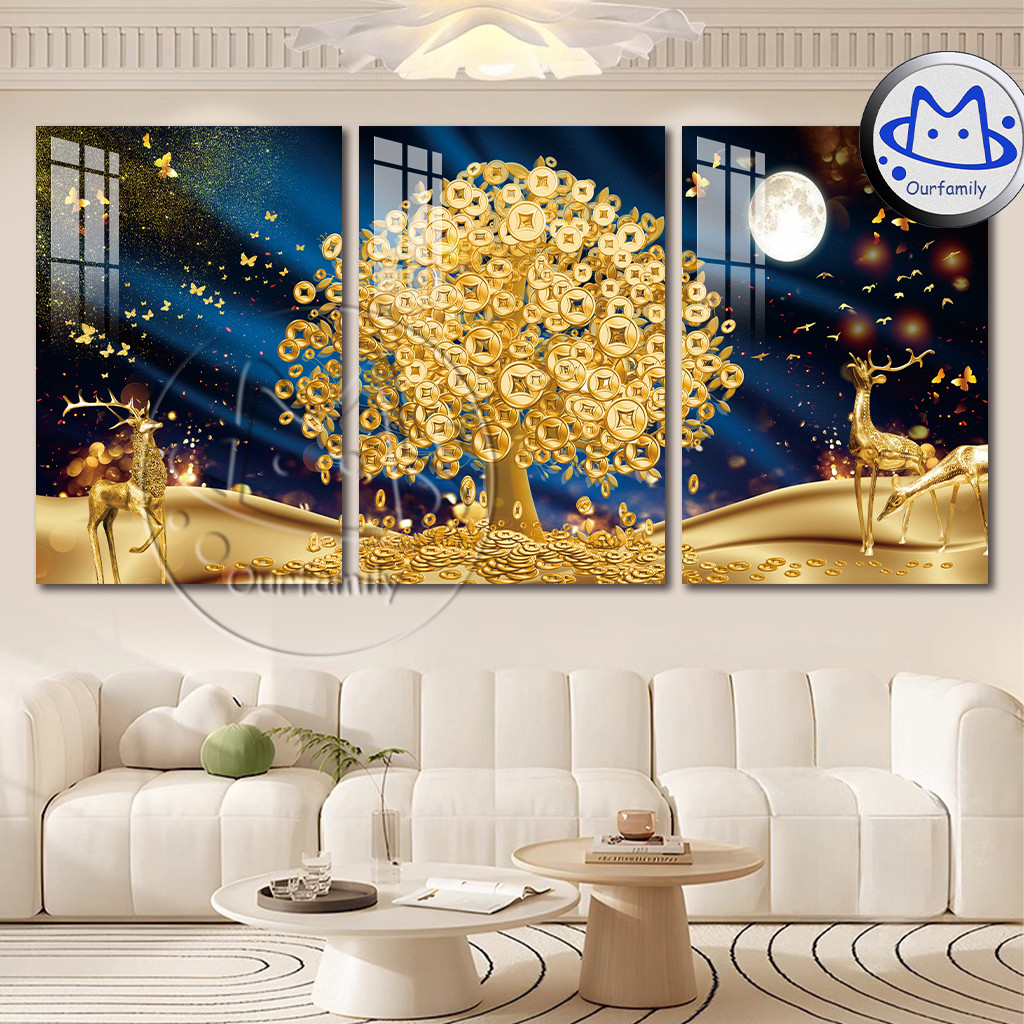 3pcs/Set Money Tree Fortune Tree Wall Decoration Painting Deer ...