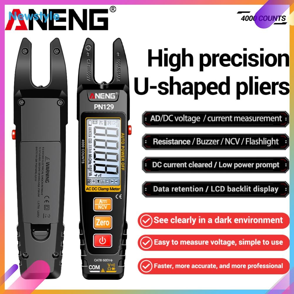 ANENG PN129 Clamp Meter U-shaped Smart 4000 Counts Multimeter AC/DC ...