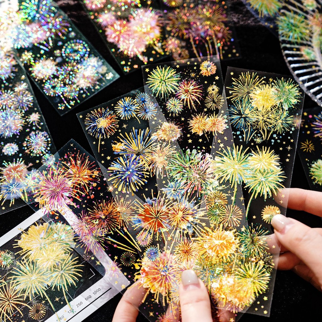 3 Sheets Gold Foil Fantasy Fireworks Stickers Set Aesthetic Clear ...