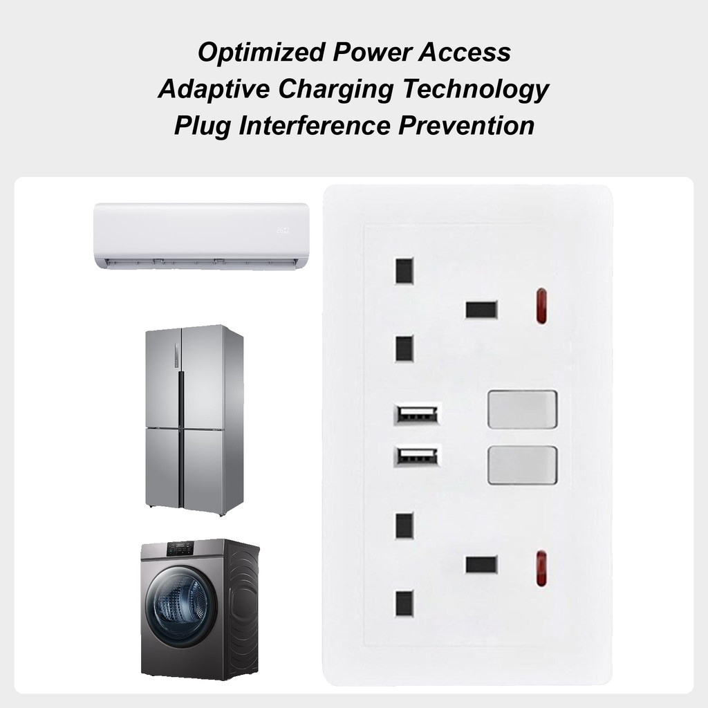 Double Switched Wall Socket 2 Gang with USB C & USB A Charging Ports ...
