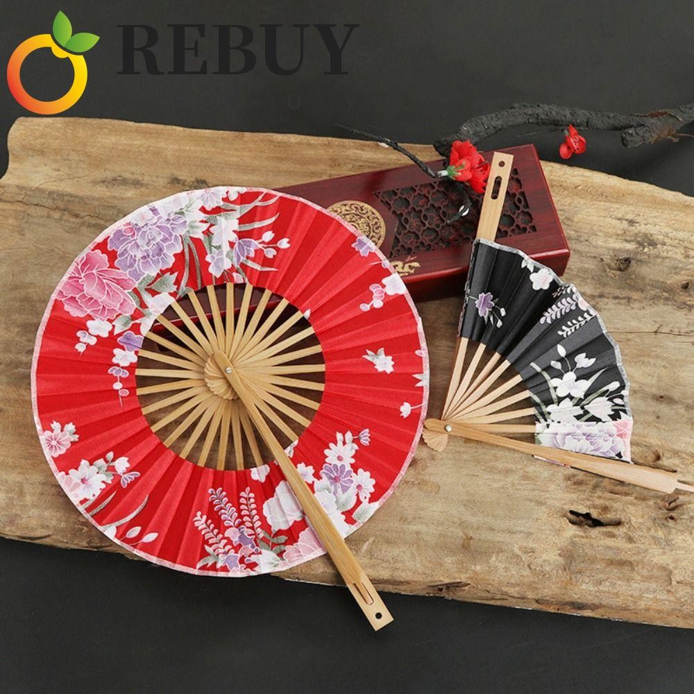 REBUY Round Folding Fan, Bamboo Craft Floral Patterns Dance Fan ...