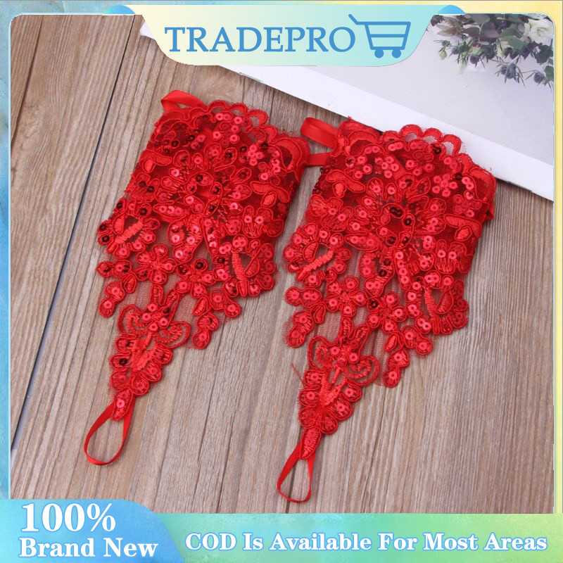 Girls Princess Gloves Red Elastic Mesh Bowknot Pearl Gloves Wedding ...