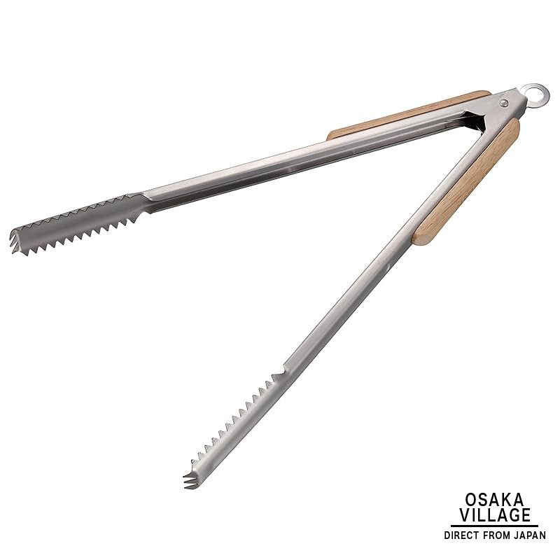 CAPTAIN STAG Charcoal Tongs BBQ Wood Grip Charcoal Tongs 35cm Stainless ...