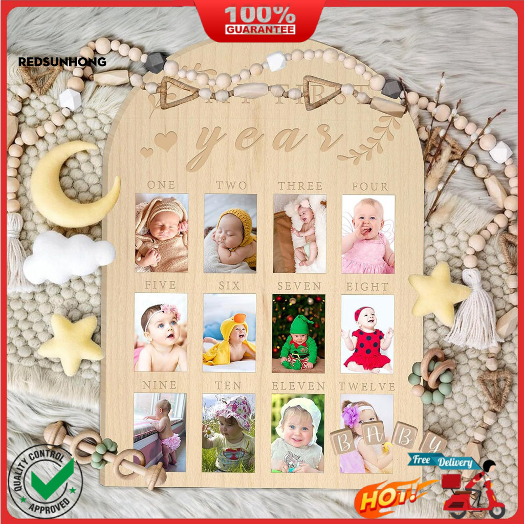 RE.Z Newborn Milestone Photo Frame Baby Monthly Milestone Board Rustic ...