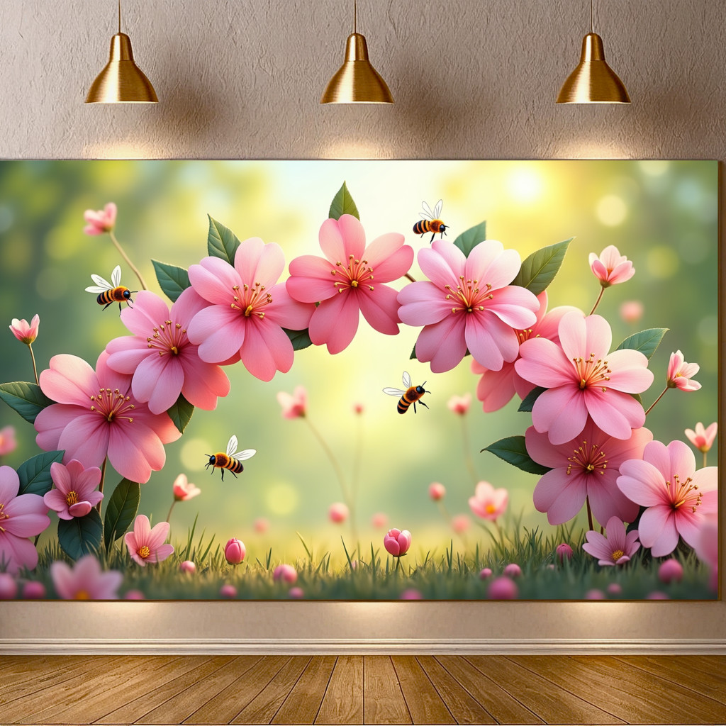 Floral Photography Backdrop Spring Flowers with Bees Ideal for Parties ...