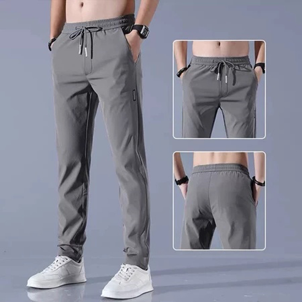 Men's Ice Silk Casual Pants Loose Stretch Summer Straight Slim Solid ...