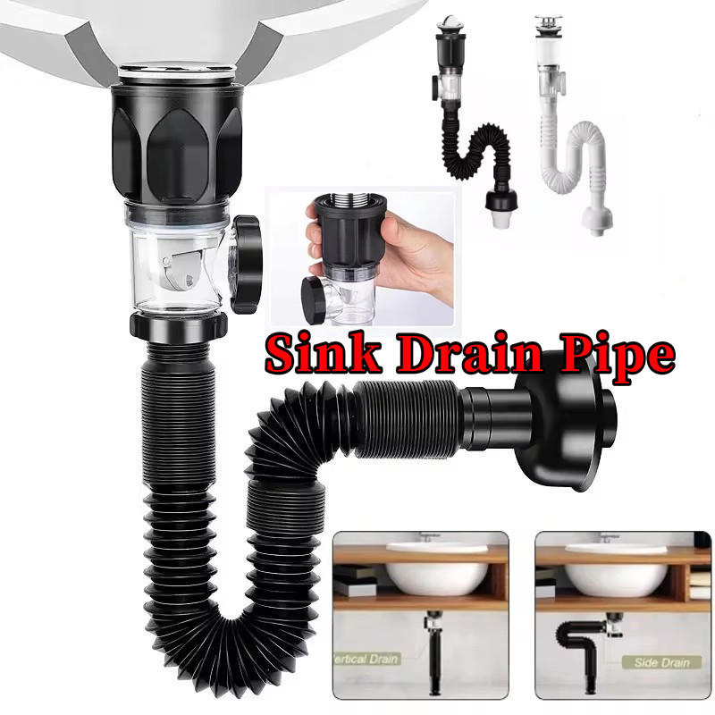 Universal Sink Drain Pipe Cross Drain Downpipe Bathroom Retractable ...