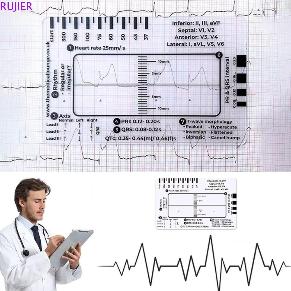 RUJIER ECG 7 Step Ruler Card, Interpretation Portable Pocket Ecg/Ekg ...