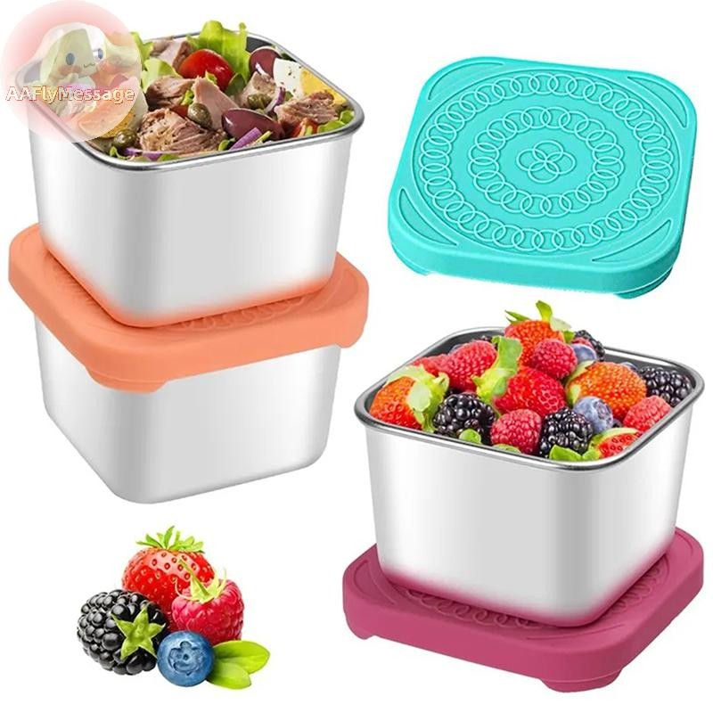 AFIYM Square Stainless Steel Sauce Cup With Lid Outdoor Portable Kids ...