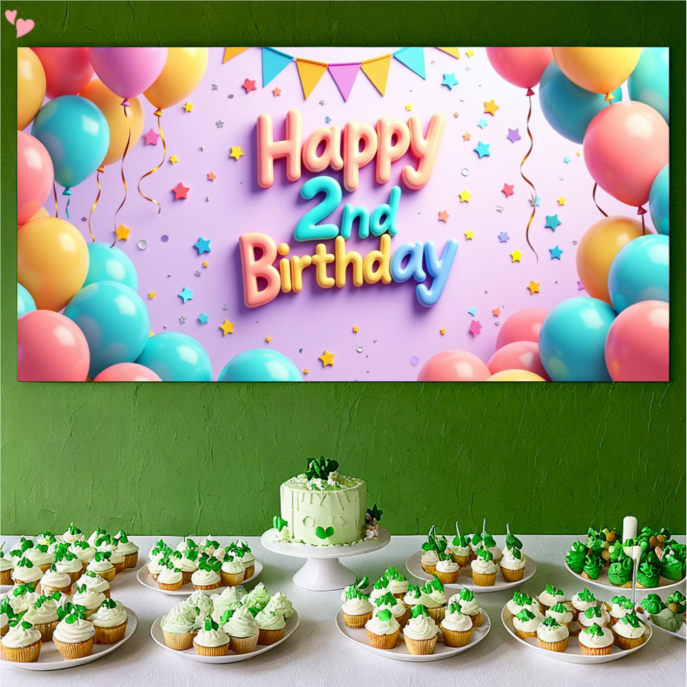 Happy 2nd Birthday Banner Colorful Balloon Decoration Backdrop Party ...