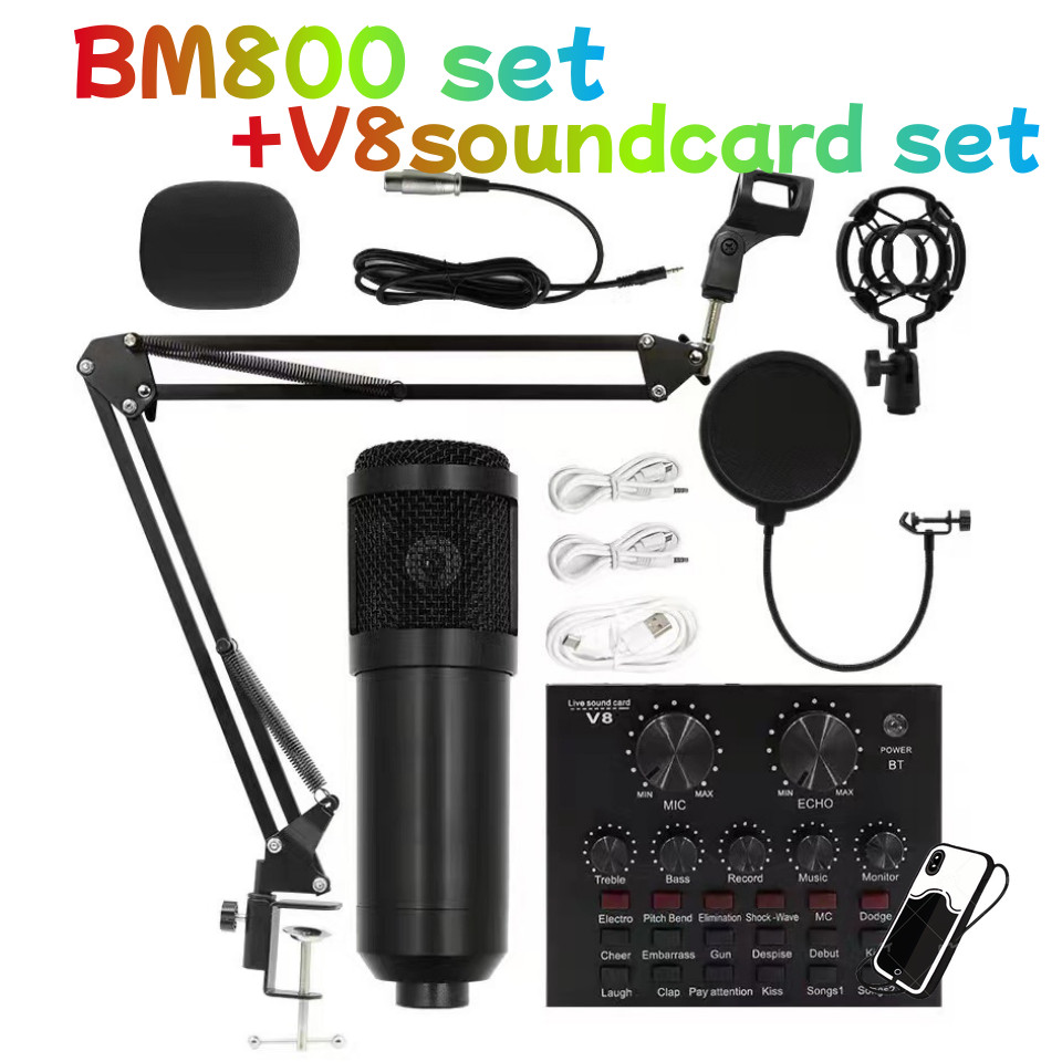 BM-800 Condenser Microphone Kit with V8 Multifunctional Live Sound Card ...