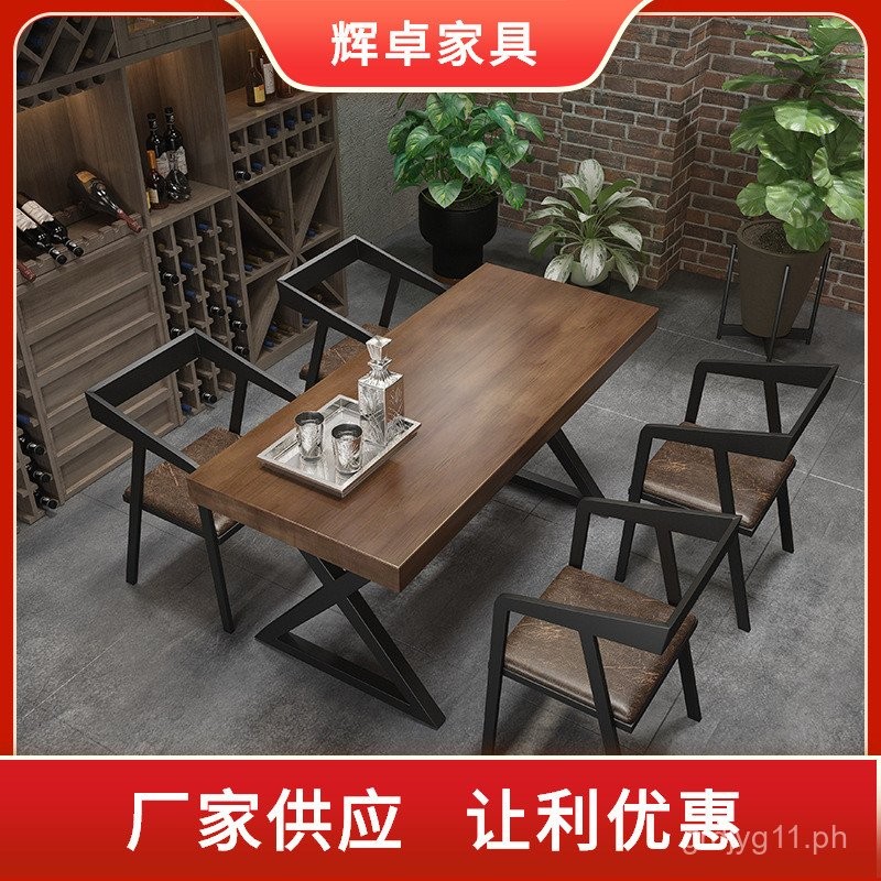 Vintage Industrial Style Dining Table Long Rectangular Multi-Person ...
