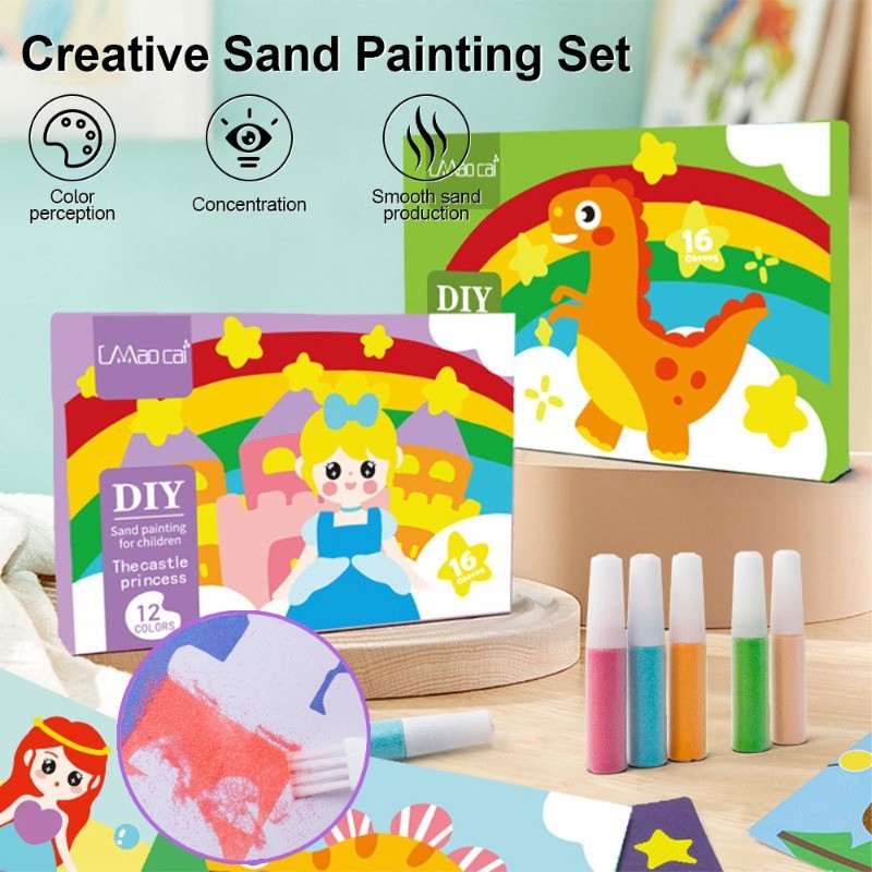 12 Colors DIY Sand Painting Set Non-toxic Children Coloring Sand ...
