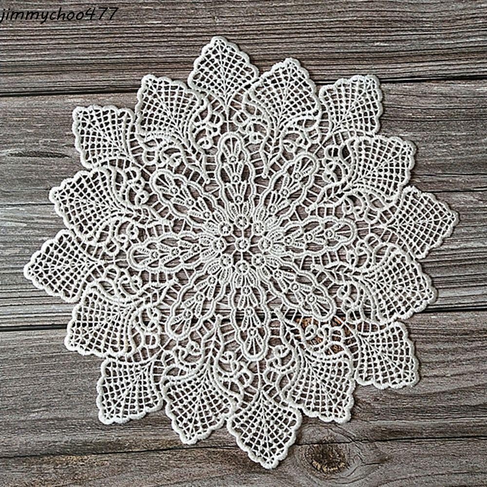 JIMMYCHOO Placemat Handmade White Tablecloth Cup Mat Embroidery Flower ...