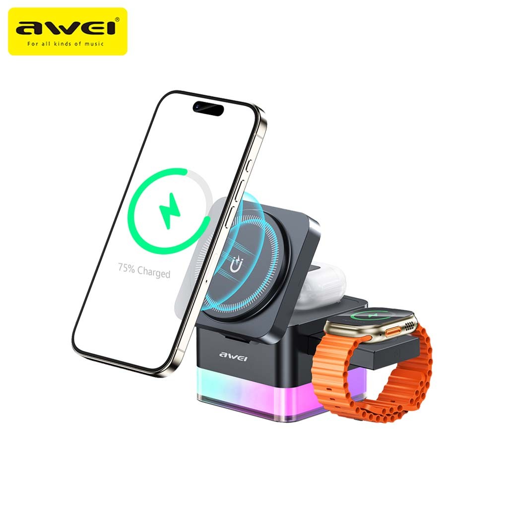 Awei W25 Foldable Wireless Charger 4in1 Multifunction Strong Magnet ...