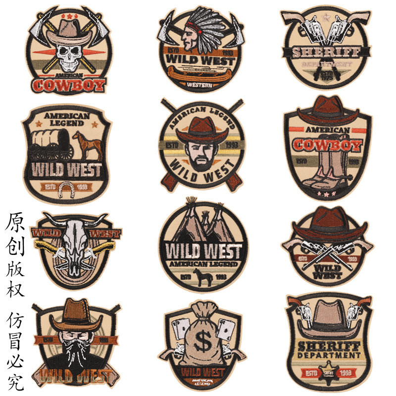 Embroidered Badge Original Round Personality Patch Western Cowboy ...