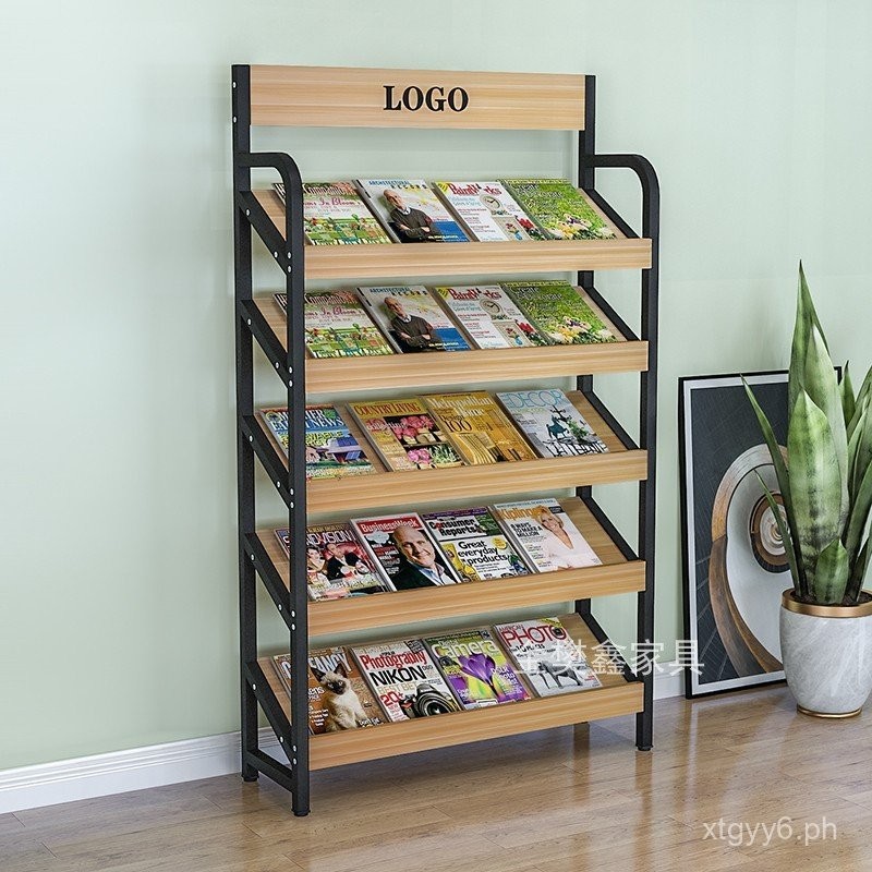 Floor Iron Art Wooden Newspaper Rack Magazine Rack Book Rack Slanted ...