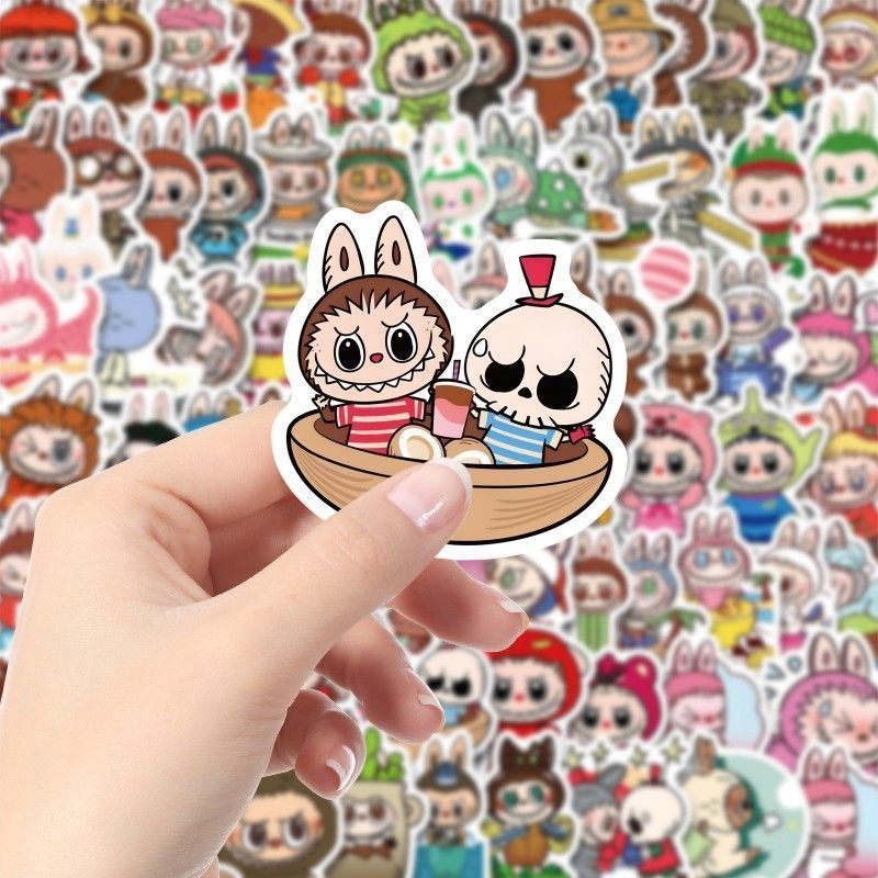 120 Sheets cute labubu Cartoon Labubu Stickers Two-Dimensional Pop Mart ...