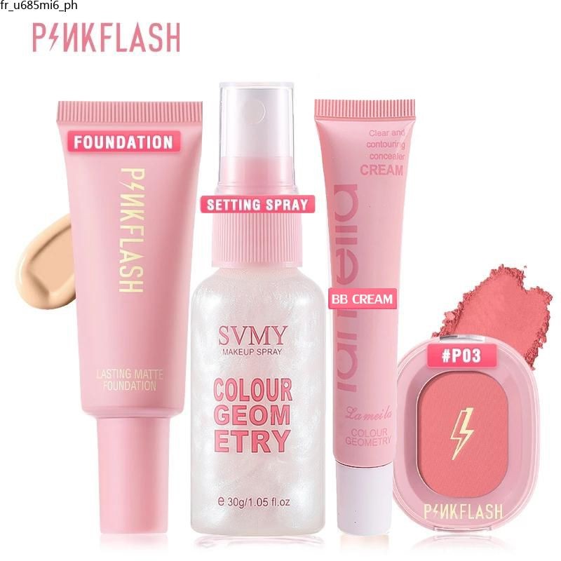 PINKFLASH 4PCS Full Face Makeup Set（Blush + Setting Spray + Foundation ...