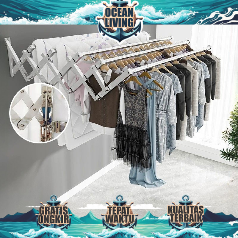 200CM Wall-Mounted Clothesline / Stainless Steel Wall-Mounted ...