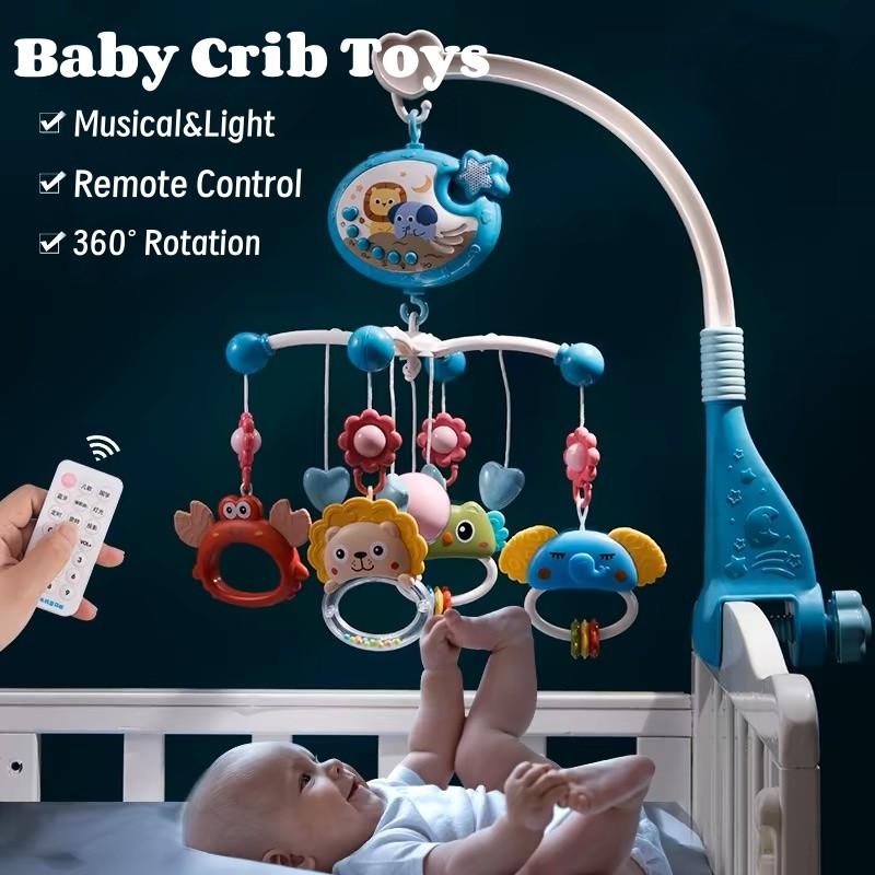 Crib Toy with Music Crib Bell Remote Control Light Rotating Baby To ...