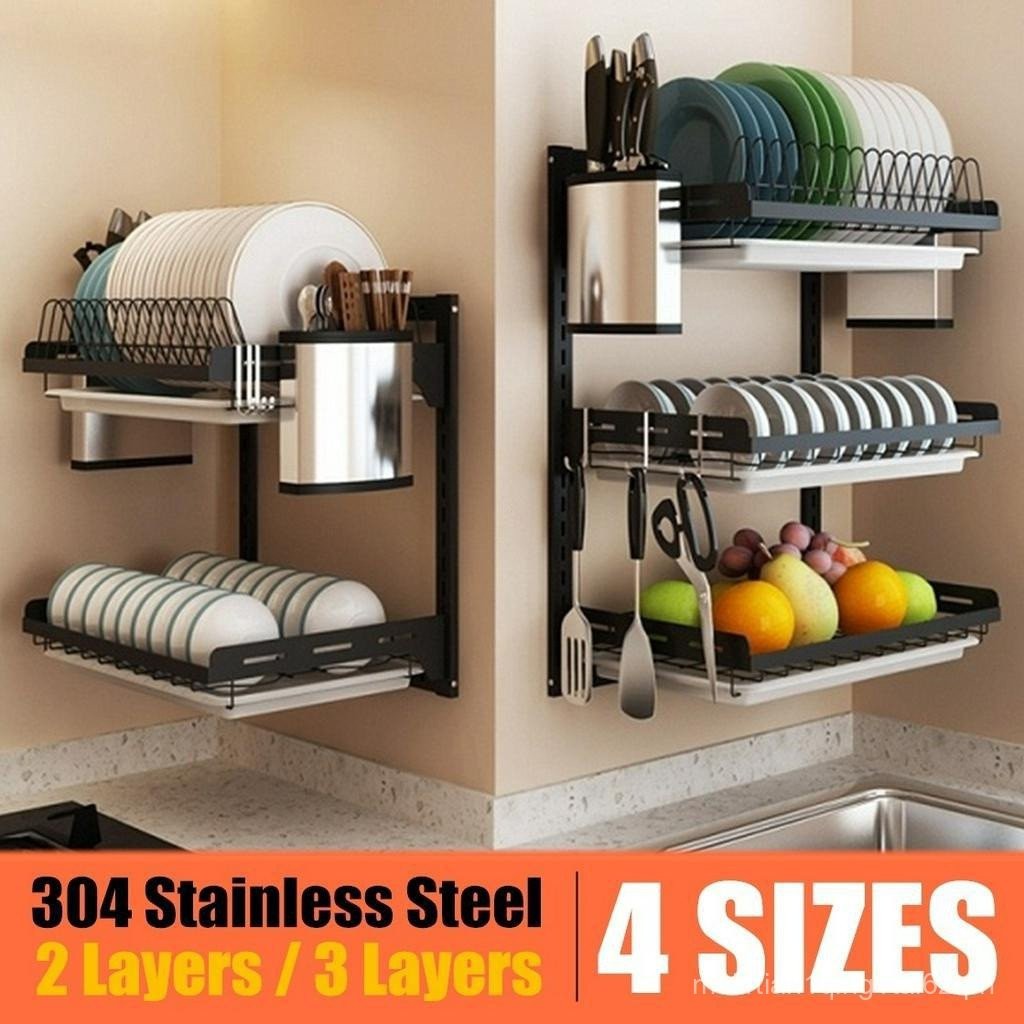Black 304 Stainless Steel Wall Mount Kitchen Organizer Storage Holder ...
