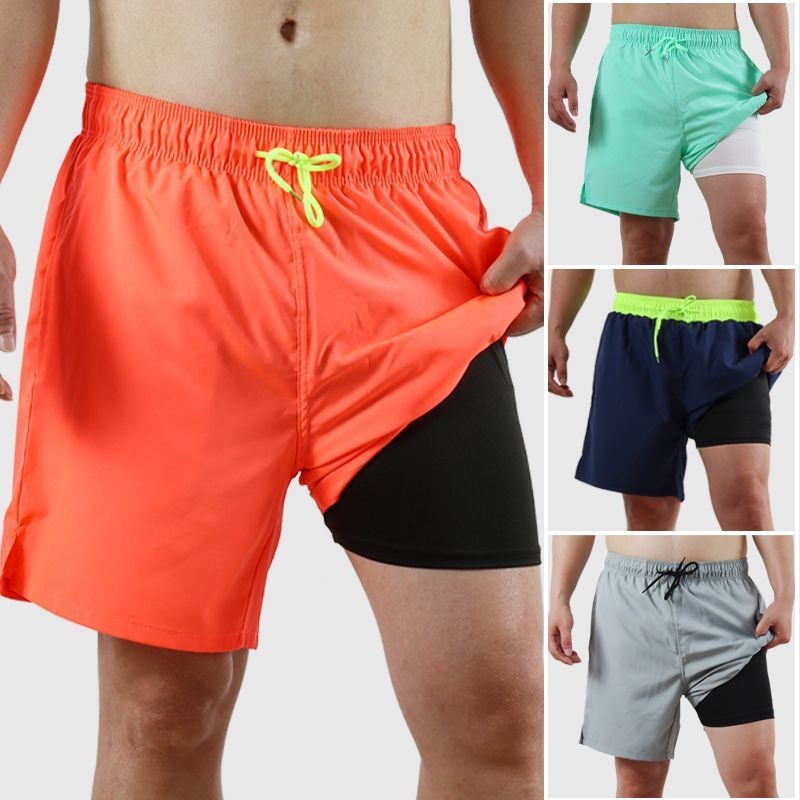 Men Loose Large Size Swimming Trunks Quick-Drying Double-Layer Beach ...