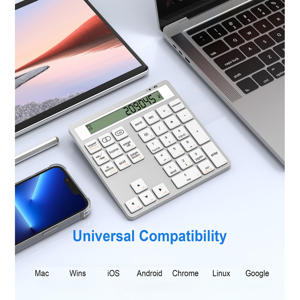JOMAA Bluetooth 2.4G Wireless Numeric Keyboard with Display Calculator Wireless Number Keypad ...
