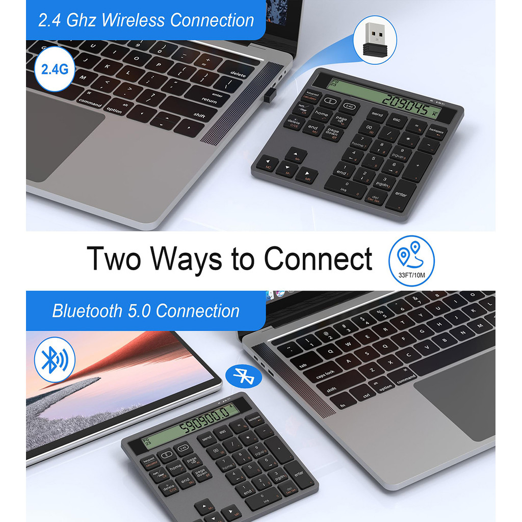 JOMAA Bluetooth 2.4G Wireless Numeric Keyboard with Display Calculator ...