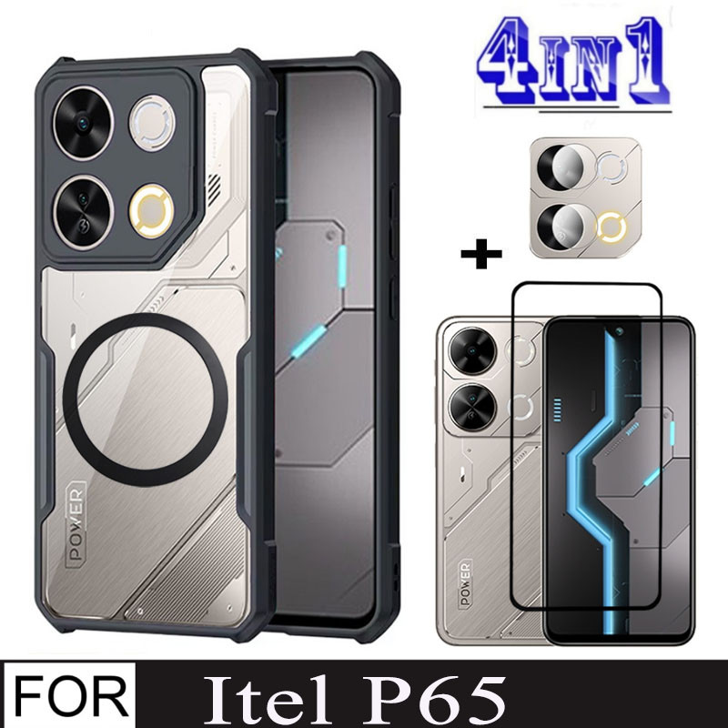 Itel P65 Shockproof Phone Case 4in1 for itel A70 A60 P55 S23 Tempered ...