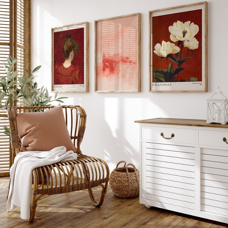 Red Gallery Wall Set of 3 Prints Pink & Red Living Room Decor 3 Pieces ...