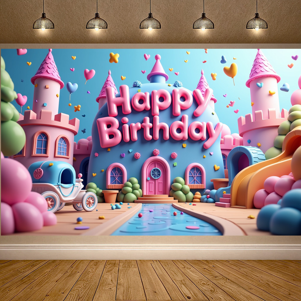 Happy Birthday Castle Backdrop Banner for Kids Party Celebration Event ...