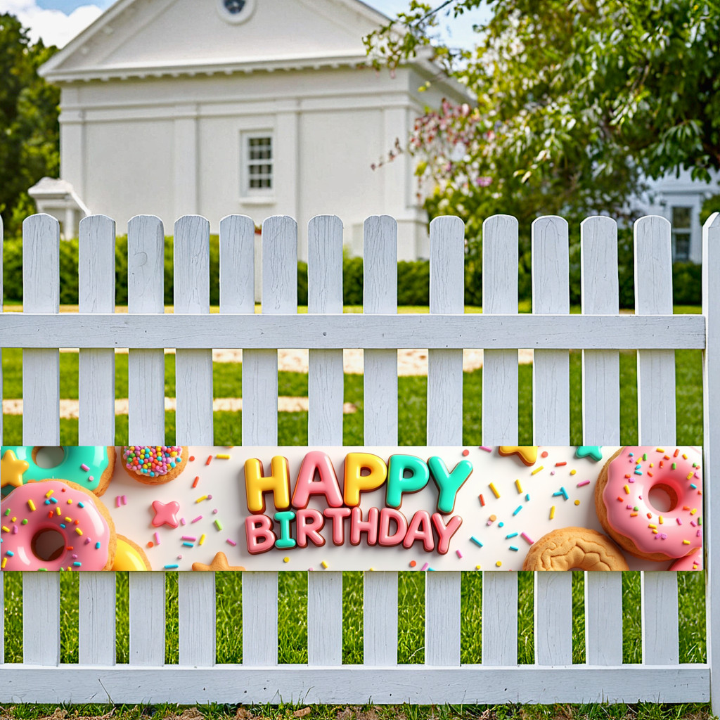 Happy Birthday Donut Party Backdrop Banner Colorful Decoration for ...