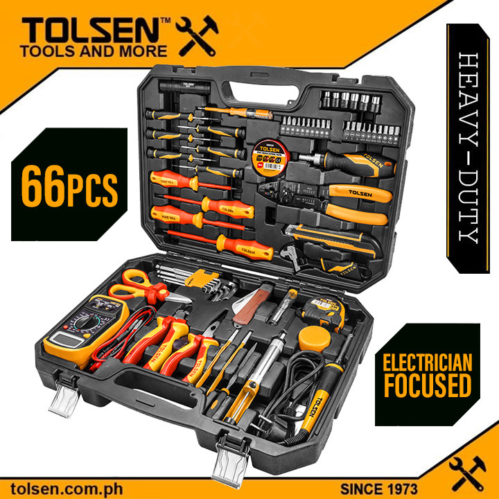 Tolsen Industrial 66pcs Electrician Complete Tool Set w/ Hard Case (VDE ...
