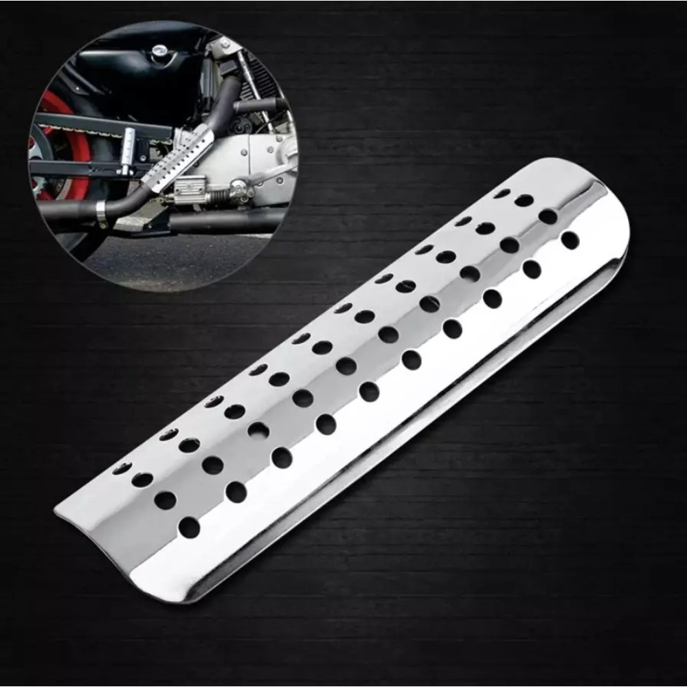 Universal Chrome Exhaust Muffler Pipe Heat Shield Cover Heel Guard ...