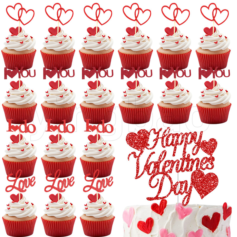 10 PCS Happy Valentine's Day Cupcake Toppers I LOVE YOU Sweet ...