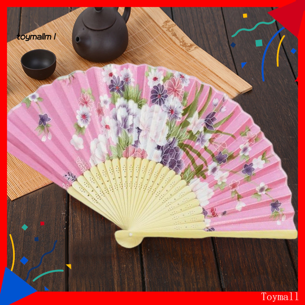 [TM] Dance Prop Fan Japanese Style Bamboo Folding Fan with Flower Print ...