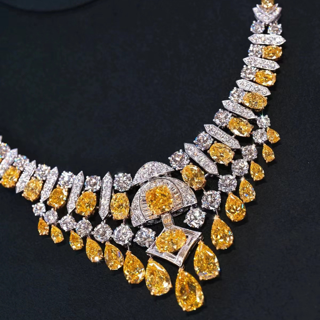 Bluestone Necklace Bridal Pink Diamond Set Chain Yellow Diamond Female ...