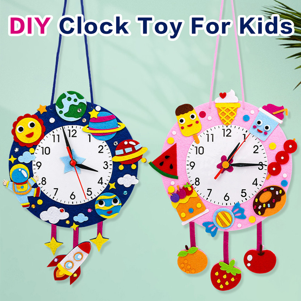 COD!!! Kids Handmade Clock Toy DIY Making Non-woven Cartoon Clock Make ...