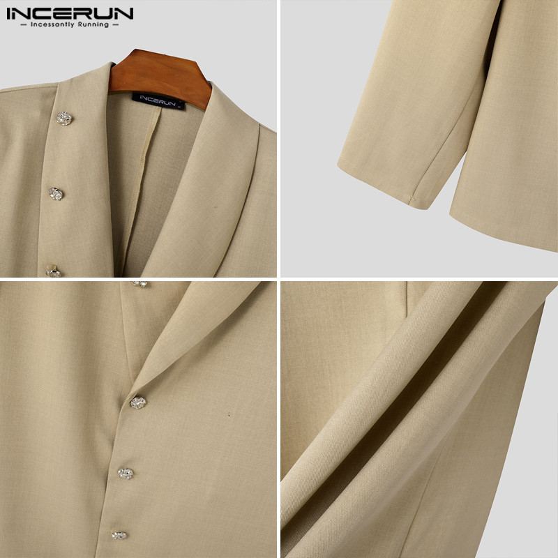 INCERUN Men Vintage Fashion Button Design Slim Solid Color Casual ...