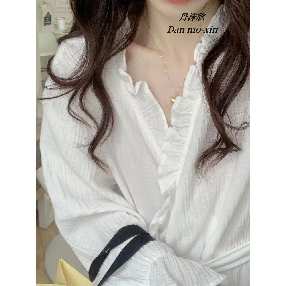 Princess Style White Bathrobe Thin Student Belted Pure Sweet Spring and ...