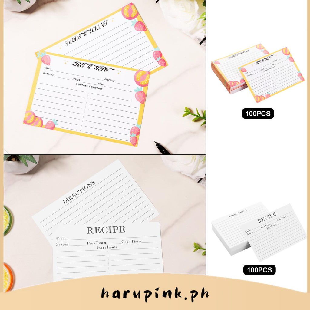 100 Pcs Recipe Cards Blank Recipe Cards Double Sided Recipe Card Set to ...