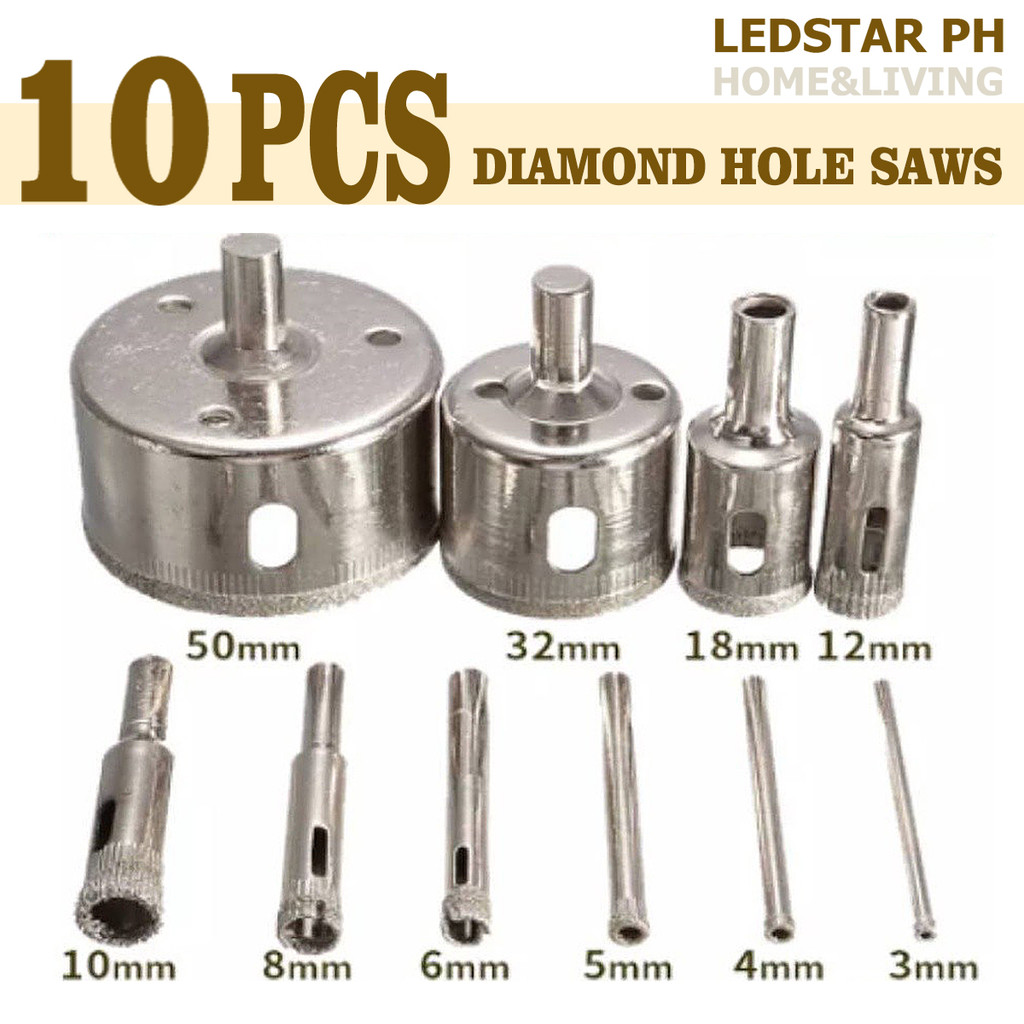 10Pcs Diamond Hole Saws Drill Bit Saw Set Cut Holes In Tile Ceramic ...