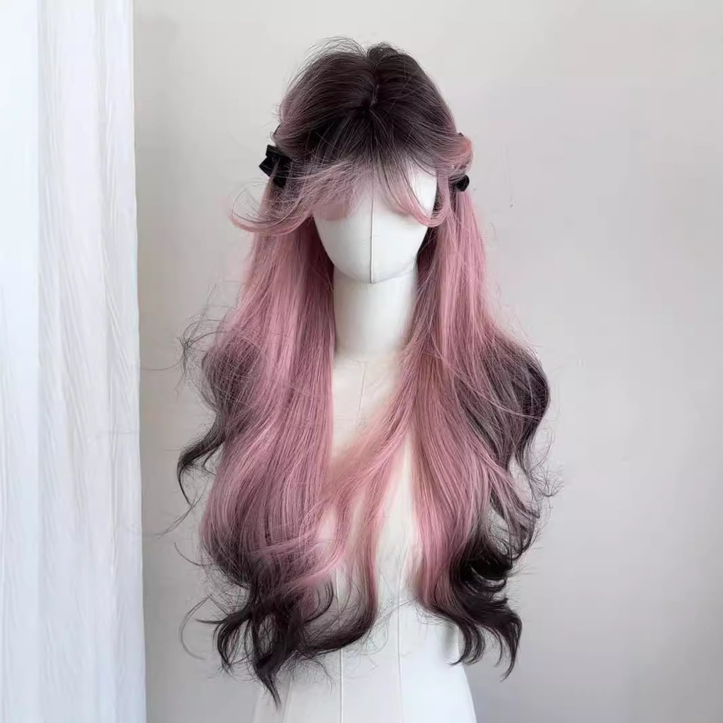 Yuanyang Pink Version Siamese Cat Wig Female Long Hair Pink Gradient ...