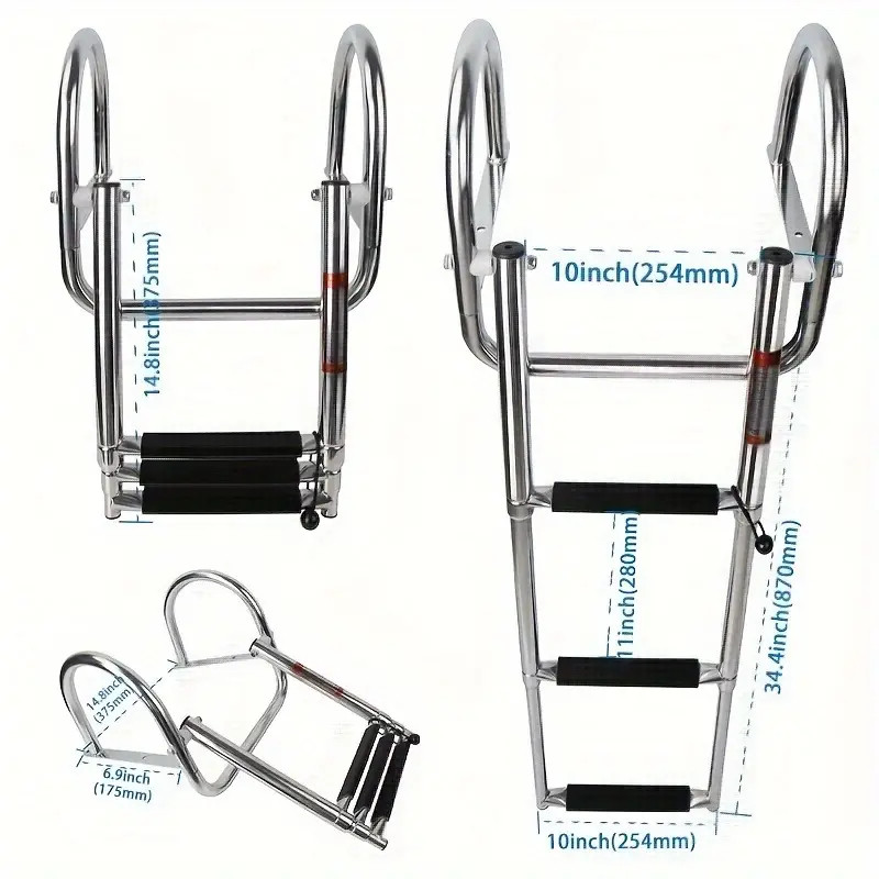 Stainless Steel 4-Step Telescopic Ladder for Yachts & Pools - Polished ...