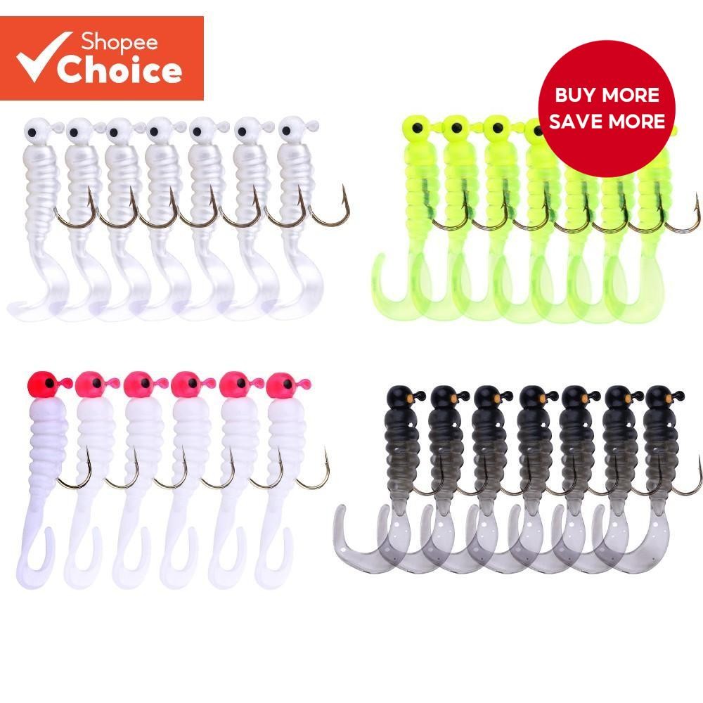 HENGJIA 7PCS/Bag 1.2g/1.75g/3.75g Roll tail soft bait Jiging Lead Hook Fish Bait 4 Colour Worm ...
