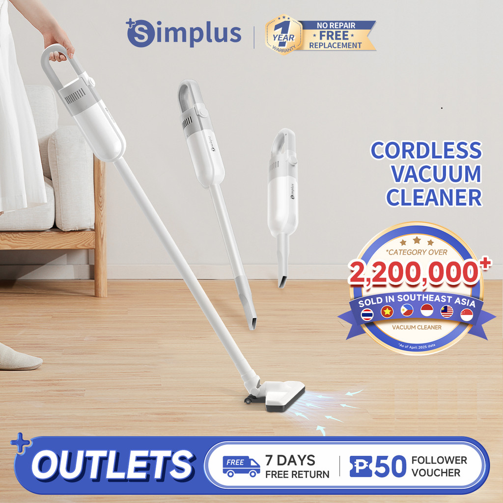 Simplus Cordless Vacuum Cleaner for Home Stick Vacuum Lightweight 3-Stage Filtration Type-C ...