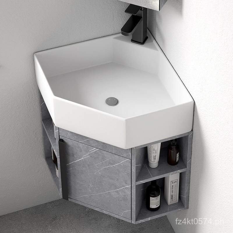 Small Apartment Solid Wood PVC Triangular Wash Basin Bathroom Cabinet ...