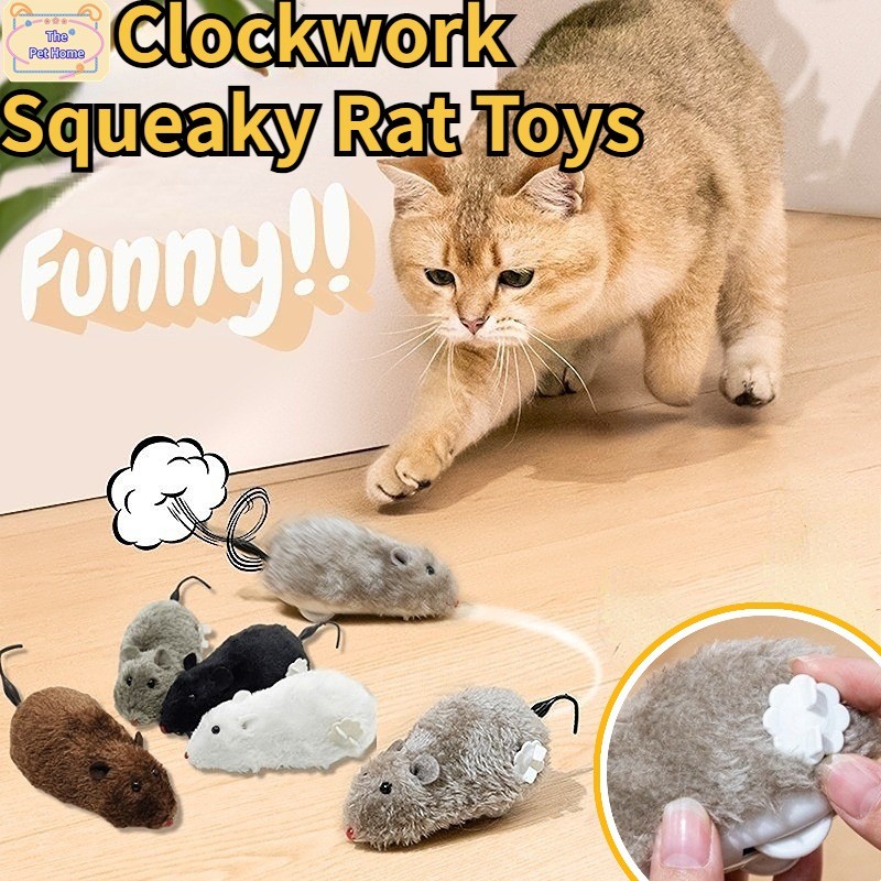 Teasing Cat Toys Clockwork Mouse Squeaky Rat Toys Plush Chain ...
